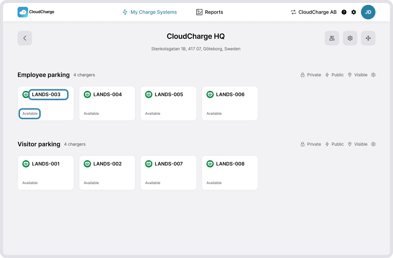 Charger status and details - CloudCharge