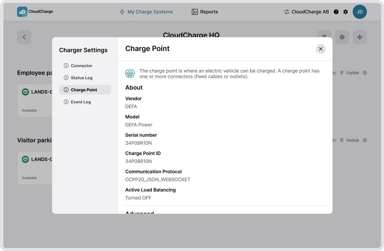 Charger status and details - CloudCharge